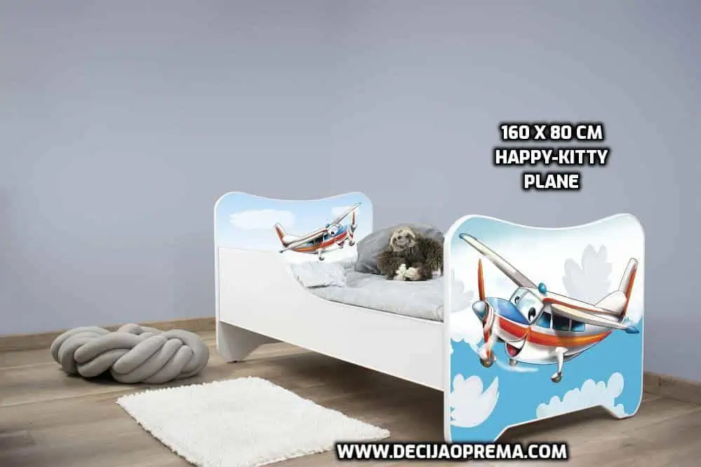 Dečiji krevet 160x80cm sa dušekom Happy Kitty Plane