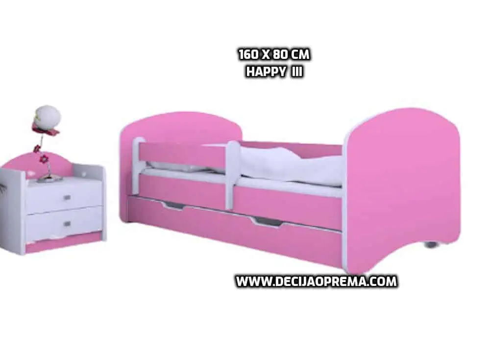 Dečiji krevet 160x80cm sa dušekom i fiokom Happy III Pink