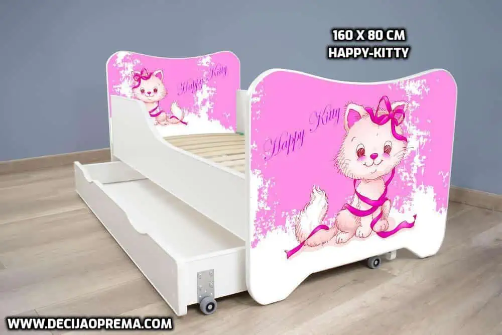 Dečiji krevet 160x80cm sa dušekom i fiokom Happy Kitty