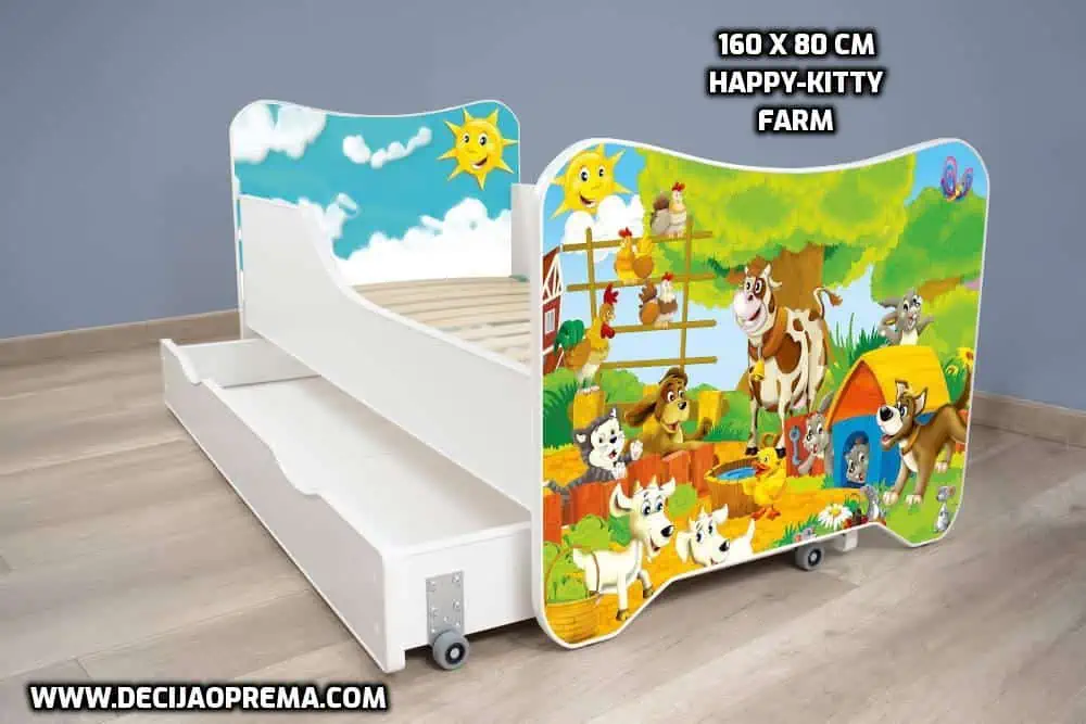 Dečiji krevet 160x80cm sa dušekom i fiokom Happy Kitty Farm
