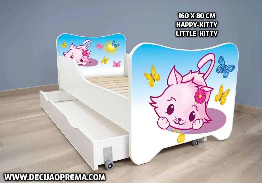 Dečiji krevet 160x80cm sa dušekom i fiokom Happy Kitty Little Kitty