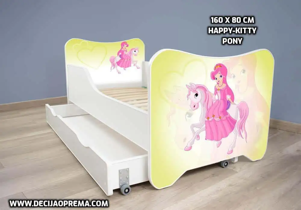 Dečiji krevet 160x80cm sa dušekom i fiokom Happy Kitty Pony