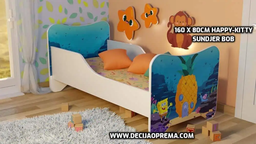 Dečiji krevet 160x80cm sa dušekom i Happy Kitty Sundjer Bob