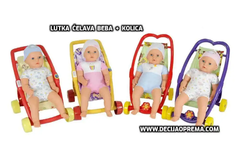 Lutka Ćelava Beba + Kolica