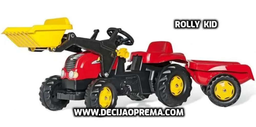 Traktor Rooly Kid sa utovarivacem i prikolicom crveni