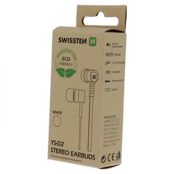 Swissten EARBUDS RAINBOW Eco Pack 3,5mm YS-D2 bela