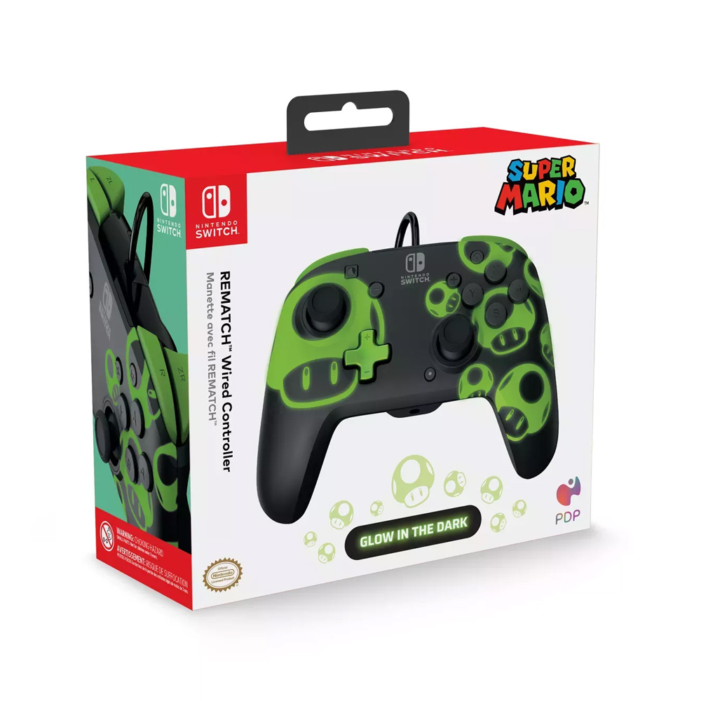 Nintendo Switch Wired Controller Rematch - 1UP Glow in the Dark