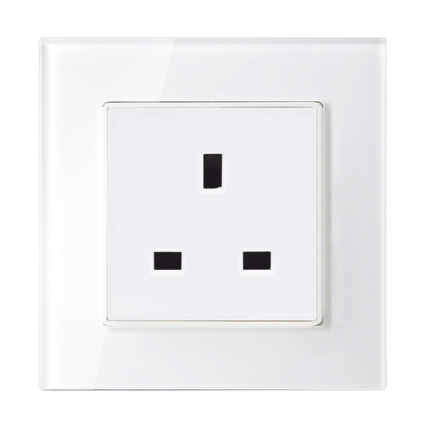 UK TYPE SOCKET 13A GLASS FRAME WHITE