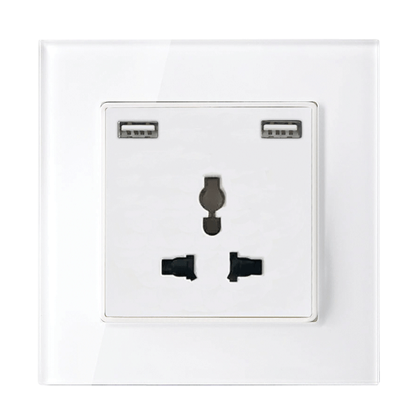MULTI-FUNCT. SOCKET 16A WITH 2XUSB GLASS FRAME WH