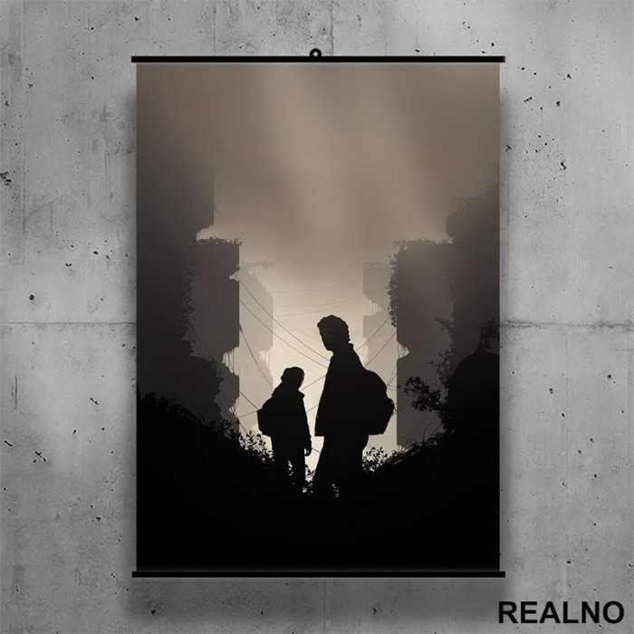 JOEL AND ELLIE - SHADOWS IN THE CITY - THE LAST OF US - POSTER SA NOSAČEM