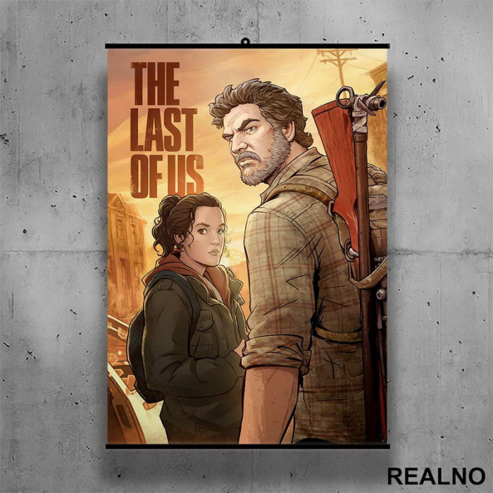 JOEL AND ELLIE - ORANGE DRAWING - THE LAST OF US - POSTER SA NOSAČEM