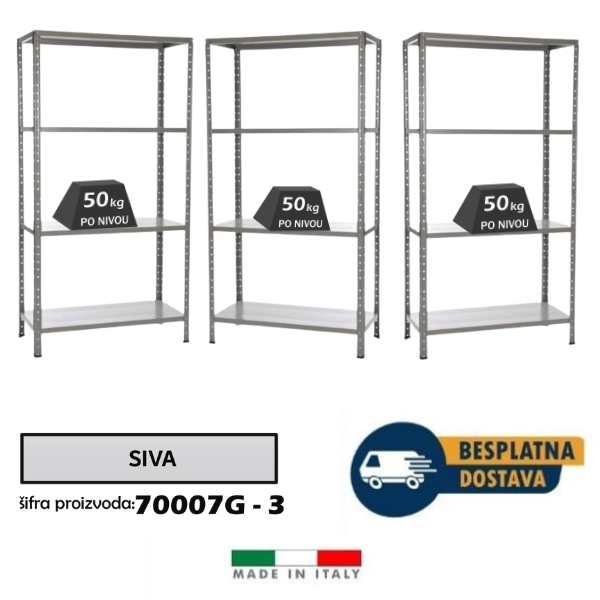 KOMPLET OD 3 POLICE 170X90X40CM, 4X50KG SIVA CENA