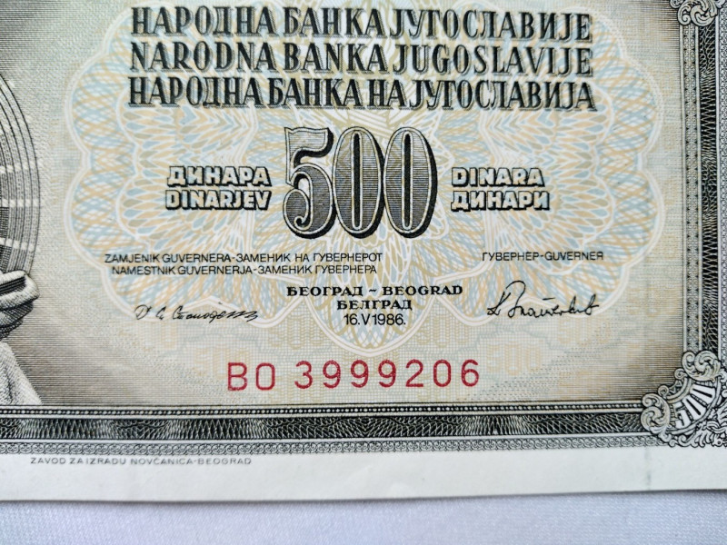 Jugoslavija 500 dinara,1986 god.UNC,BO,lep broj