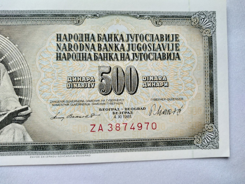 Jugoslavija 500 dinara,1981 god.UNC,Zamenska