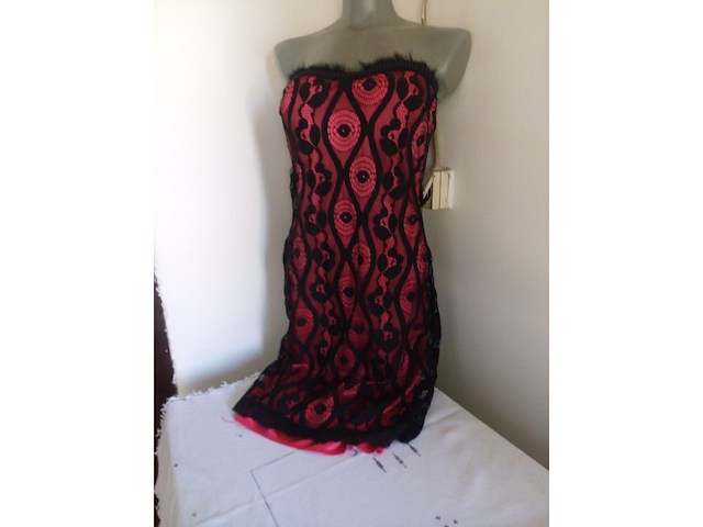 Crvena crna cipka i krzno top haljina S/M