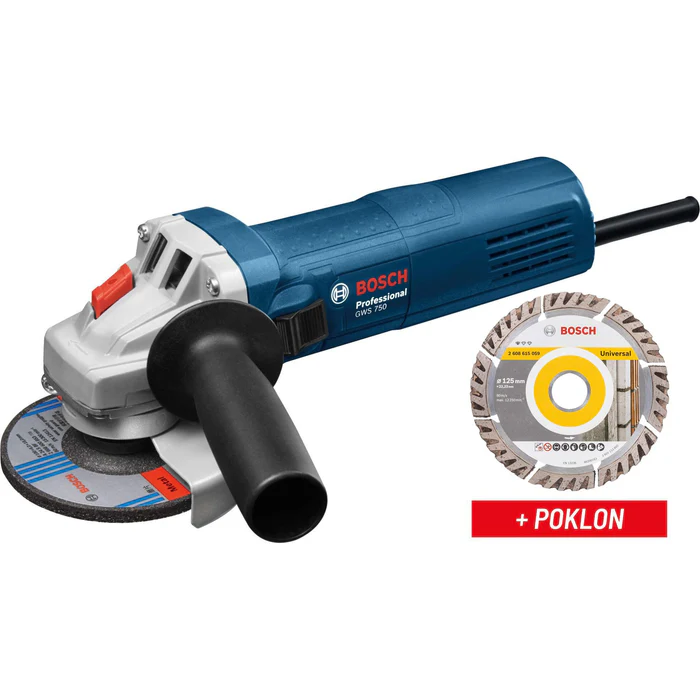 Bosch GWS 750-125 + poklon dijamantska ploča; mala ugaona brusilica 750W; 125mm (060139400D)