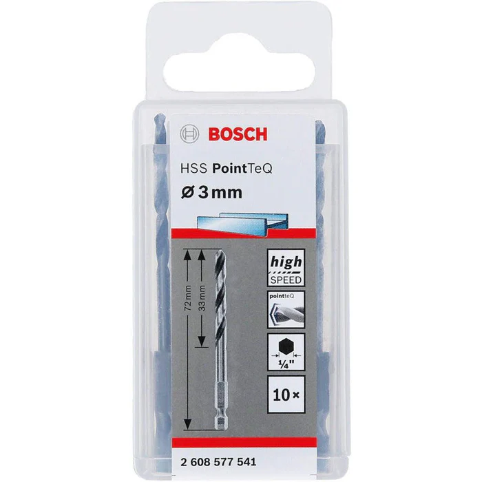 Bosch HSS spiralna burgija PointTeQ 3,0 mm sa šestougaonim HEX prihvatom pakovanje od 10 komada - 2608577541