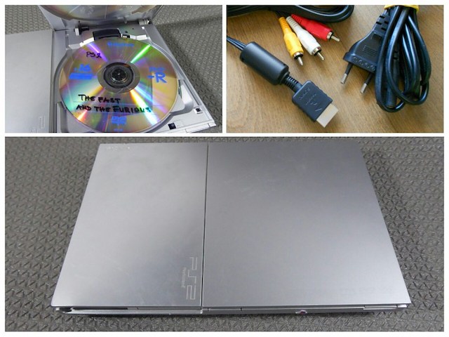 SONY PlayStation 2 (PS2) Slim konzola čip, igra, kablov