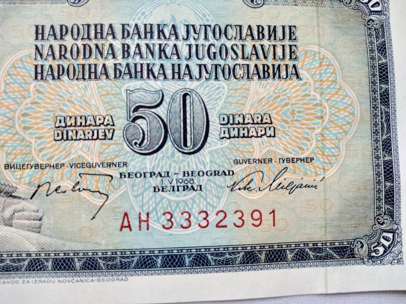 Jugoslavija 50 dinara,1968 god.UNC,AH,lep broj