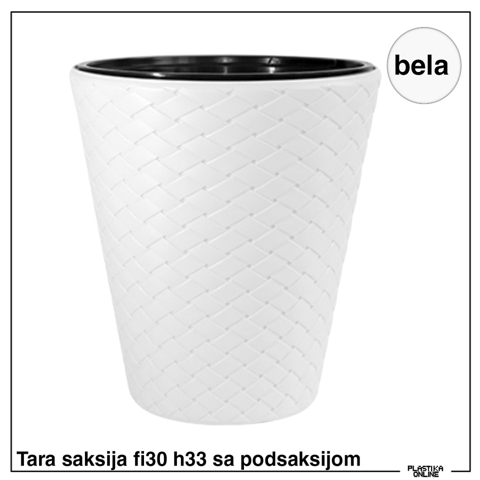 Saksija Tara fi30 h33 sa podsaksijom-BELA