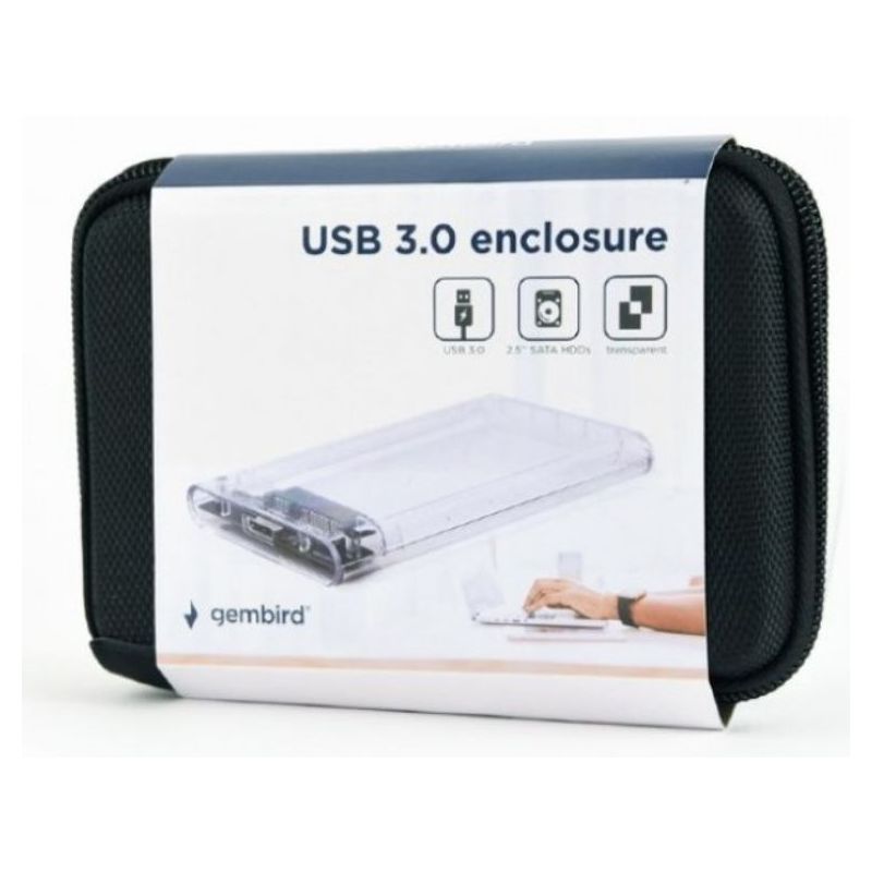 EE2-U3S9-6 Gembird USB 3.0 Externo kuciste za 2.5 SATA hard diskove 9,5mm transparentni + futrola