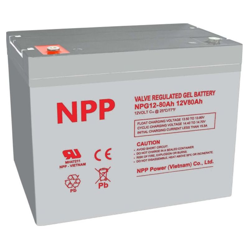 NPP NPG12V-80Ah, GEL BATTERY, C20=80AH, T16, 330x171x214x220, 22,6KG, Light grey