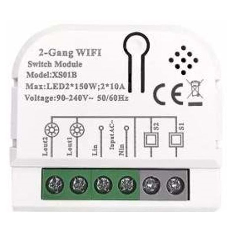 SMART-2GANG Tuya Wifi DIY Self-locking Remote Control Smart Switch Relay Module DC 5V/7