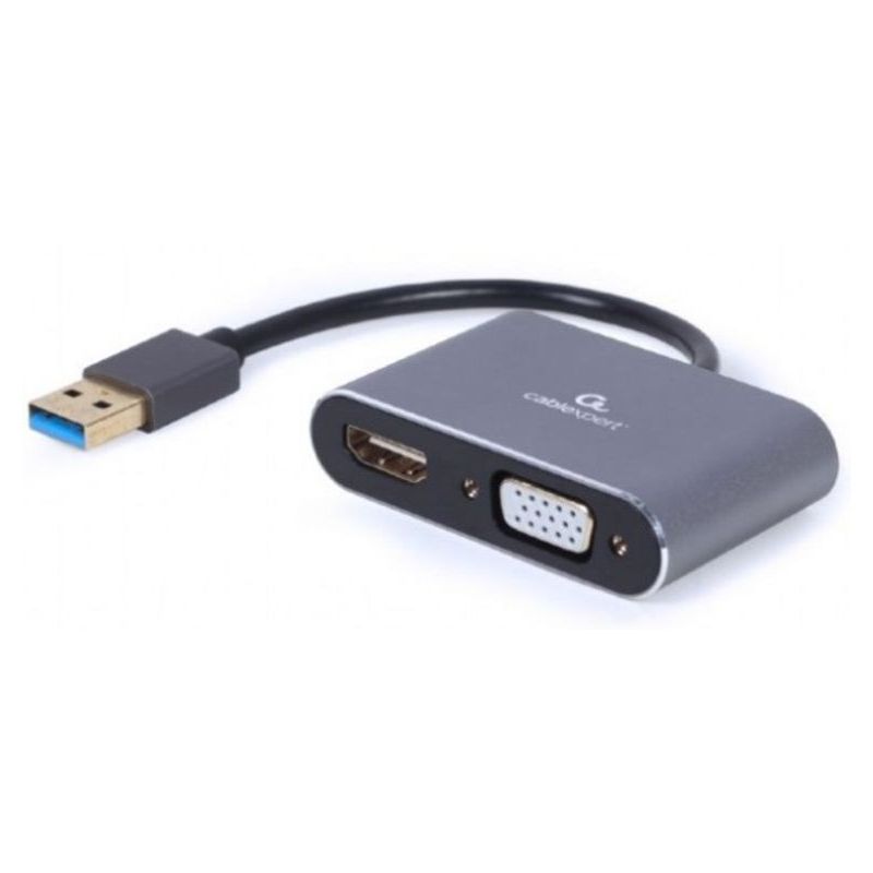 A-USB3-HDMIVGA-01 Gembird USB to HDMI + VGA display adapter, space grey