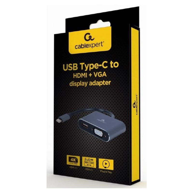 A-USB3C-HDMIVGA-01 Gembird USB Type-C to HDMI + VGA display adapter, space grey