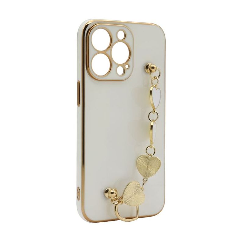 Futrola Glass Heart Chain za iPhone 13 Pro (6.1) bela