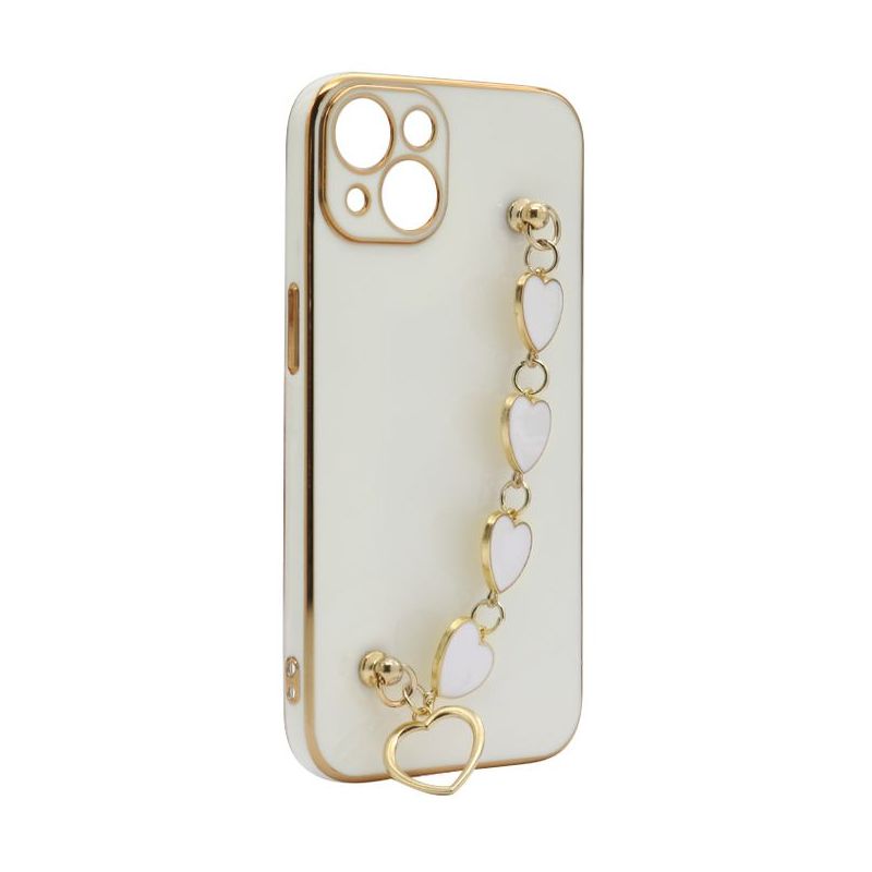 Futrola Glass Heart Chain za iPhone 13 (6.1) bela