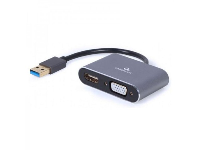 A-USB3-HDMIVGA-01 Gembird USB to HDMI + VGA display adapter, space grey