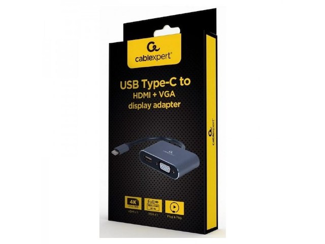 A-USB3C-HDMIVGA-01 Gembird USB Type-C to HDMI + VGA display adapter, space grey