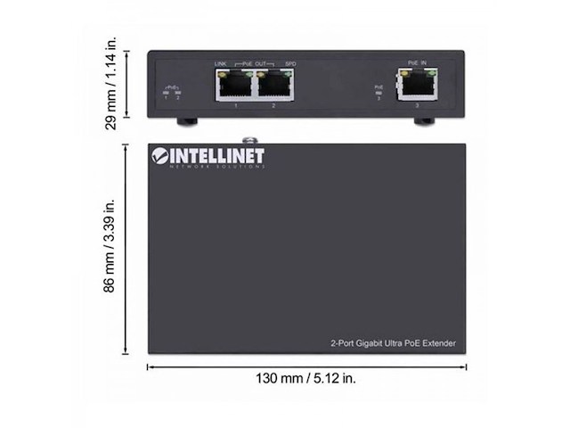 Intellinet 2Port GbpsUltra PoE Extender, 1x60W in/ 2x30W out, 5616000
