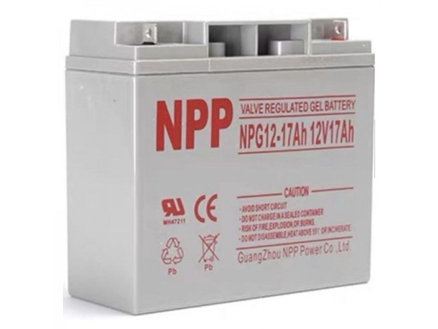 NPP NPG12V-17Ah, GEL BATTERY, C20=17AH, T3, 180*77*167*167, 4,8KG, Light grey