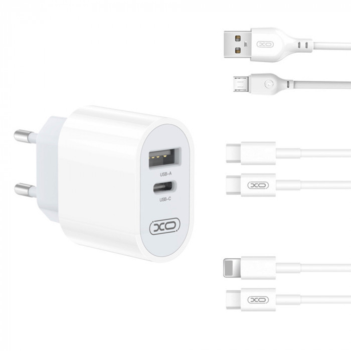 XO-L97 PUNJAC SA ULAZOM USB+TYPE-C SA IPHONE KABLOM BELA