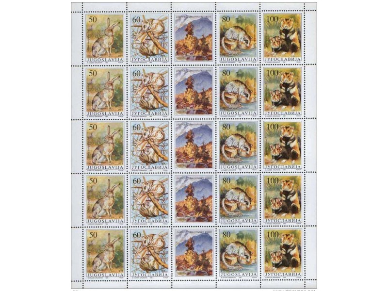 Jugoslavija 1992 Fauna Zaštićene vrste tabačić MNH