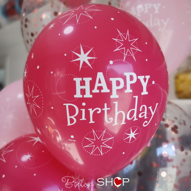 Tamno roze happy birthday latex balon