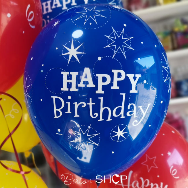 Plavi happy birthday latex balon