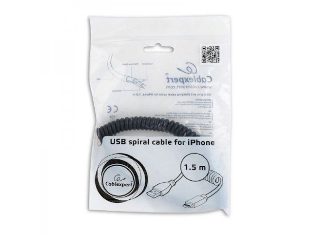 CC-LMAM-1.5M USB sync and charging spiral cable for iPhone, 1.5 m, black