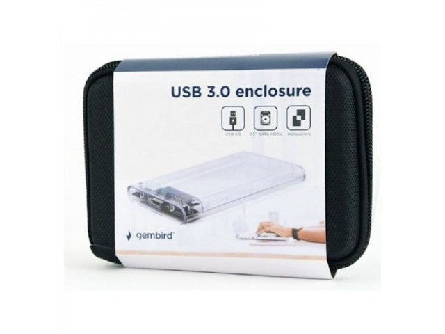 EE2-U3S9-6 Gembird USB 3.0 Externo kuciste za 2.5 SATA hard diskove 9,5mm transparentni + futrola