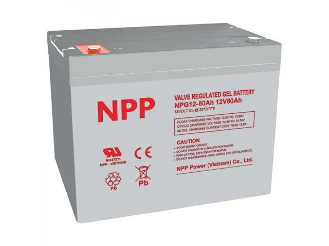 NPP NPG12V-80Ah, GEL BATTERY, C20=80AH, T16, 330x171x214x220, 22,6KG, Light grey