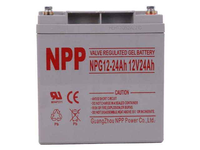 NPP NPG12V-24Ah, GEL BATTERY, C20=24AH, T14, 166x126x174x181, 7,6KG, Light grey