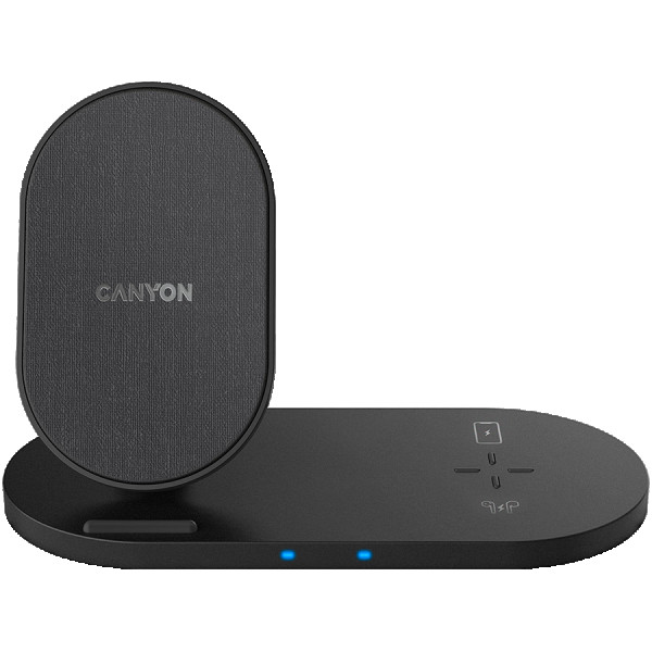 CANYON WS-202 2in1 Wireless charger, Input 5V3A, 9V2.67A, Output 10W7.5W5W, Type c cable length 1.2m, PC+ABS,with PU part ,180*86*111.1mm,