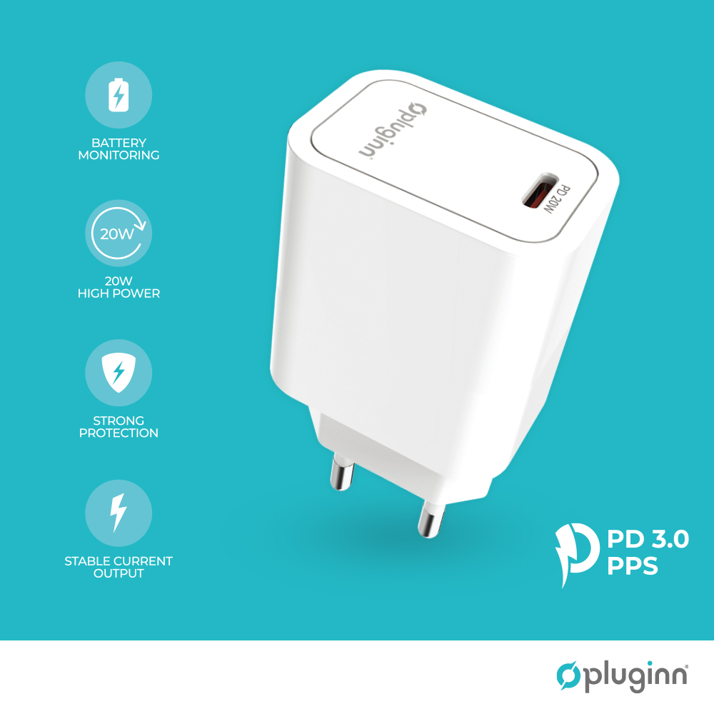 Kucni punjac Pluginn PL-D61S, PD, PD3.0, PPS, 20W sa PD iPhone lightning kablom beli