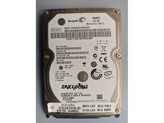 Seagate Momentus 7200.3 ST9160411AS 160GB zaključan