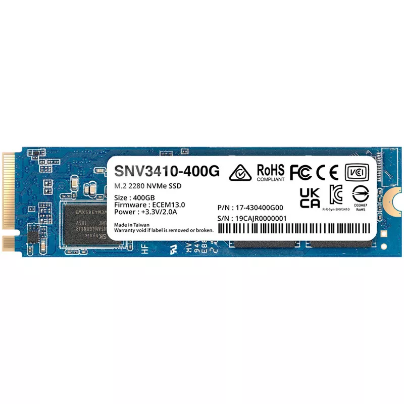 Synology SNV3410 400GB Enterprise NVMe m.2 2280 SSD, NVMe PCIe 3.0 x4, Read/Write(128 KB,