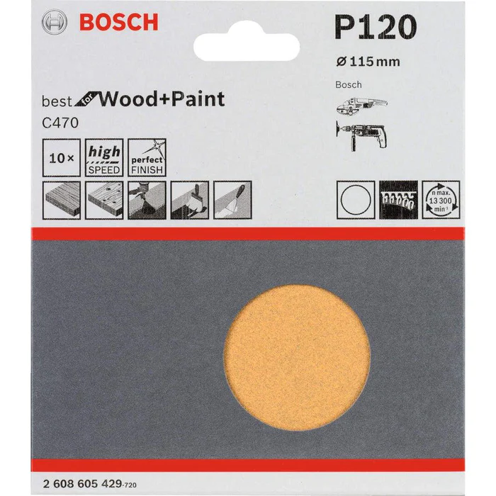 Bosch 10-delni set brusnih listova C470 115 mm, 120 pakovanje od 10 komada - 2608605429