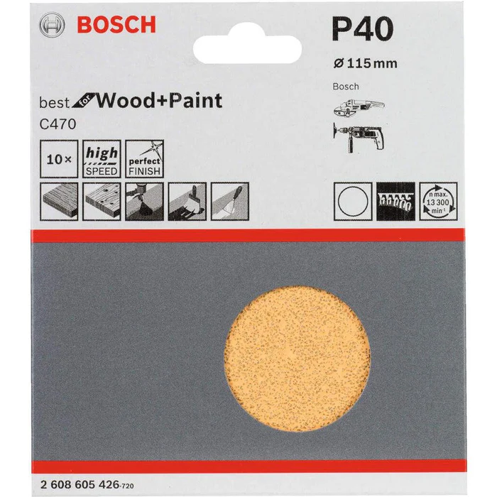 Bosch 10-delni set brusnih listova C470 115 mm, 40 pakovanje od 10 komada - 2608605426