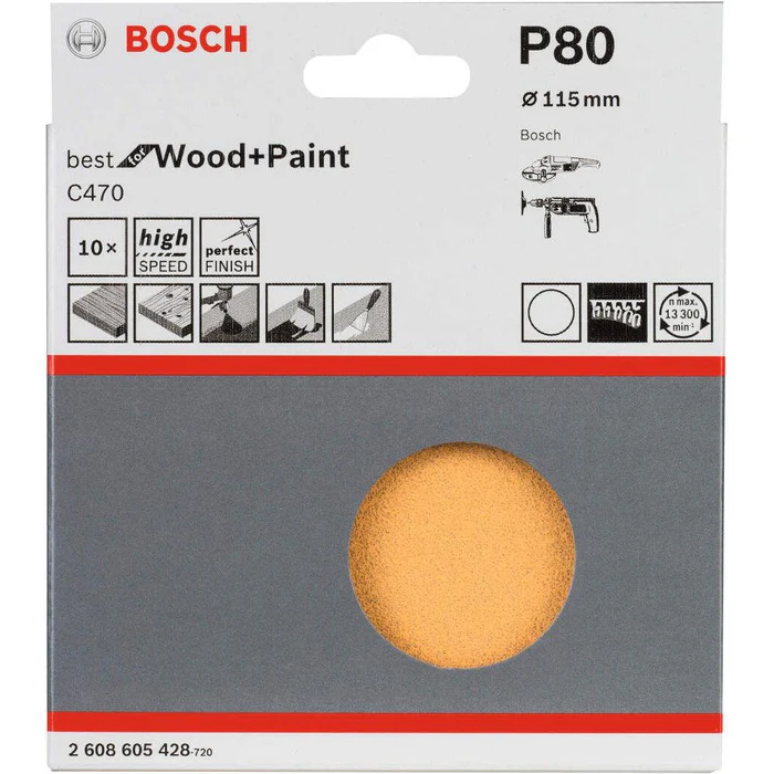 Bosch 10-delni set brusnih listova C470 115 mm, 80 pakovanje od 10 komada - 2608605428